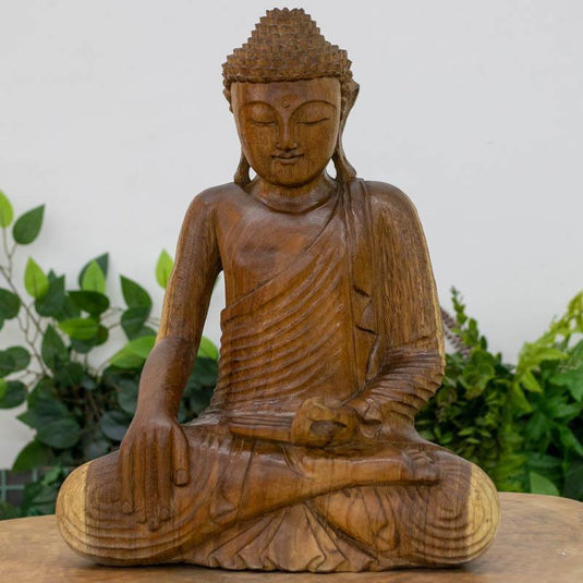 Buda em Madeira Suar Entalhada 50cm | Arte Balinesa – Arte & Sintonia
