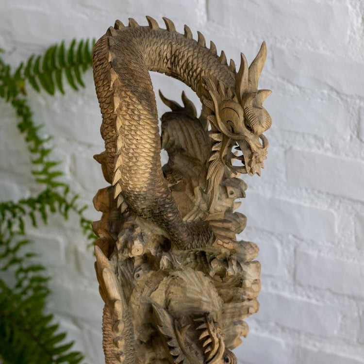 Escultura Dragões em Madeira Entalhada | Decor Oriental – Arte & Sintonia