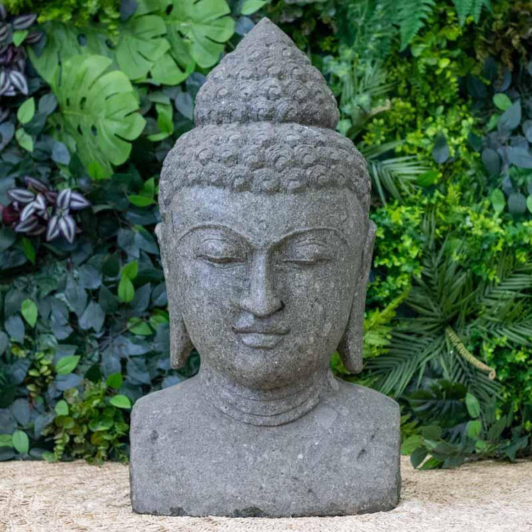 Cabeça de Buda Esculpida em Pedra Vulcânica – Escultura Artesanal ...