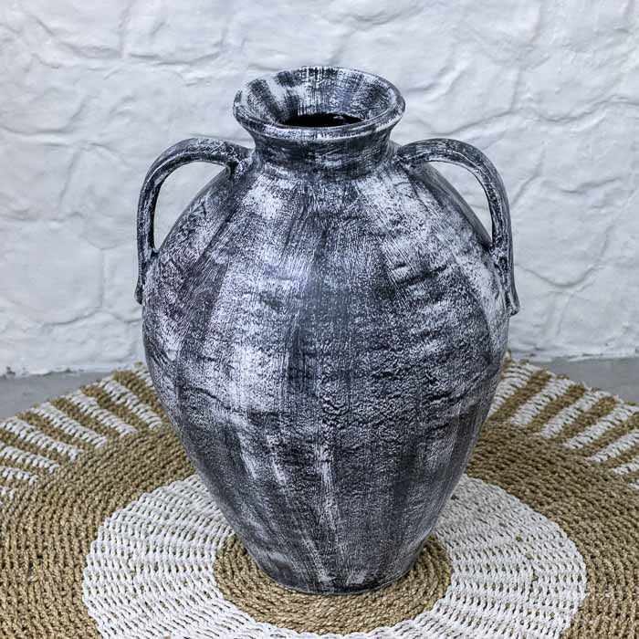 Ânfora Decorativa em Terracota Bali - Vaso Pátina Branca 62cm – Arte ...