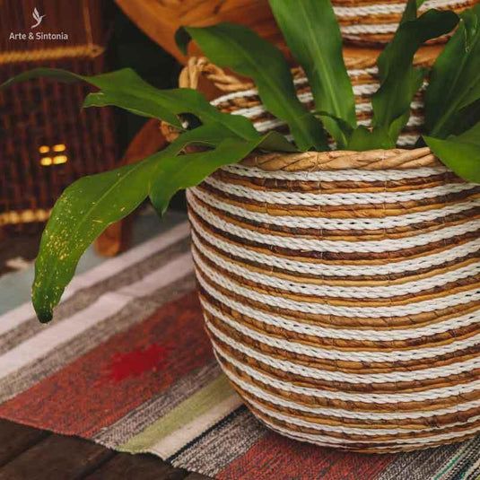 Cesta Palha Natural Listrada | Boho Bali Art – Arte e Sintonia