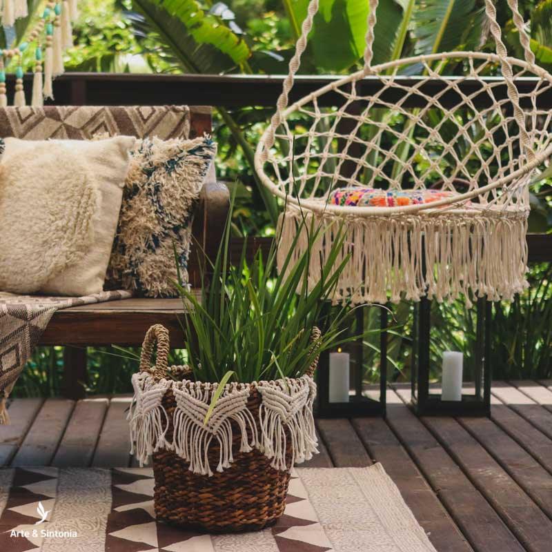 Cesta de Palha Natural e Macramê | Boho Design – Arte & Sintonia
